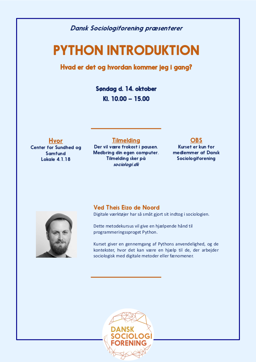 Python Introduktion – med Theis Eizo de Noord | Sociologi